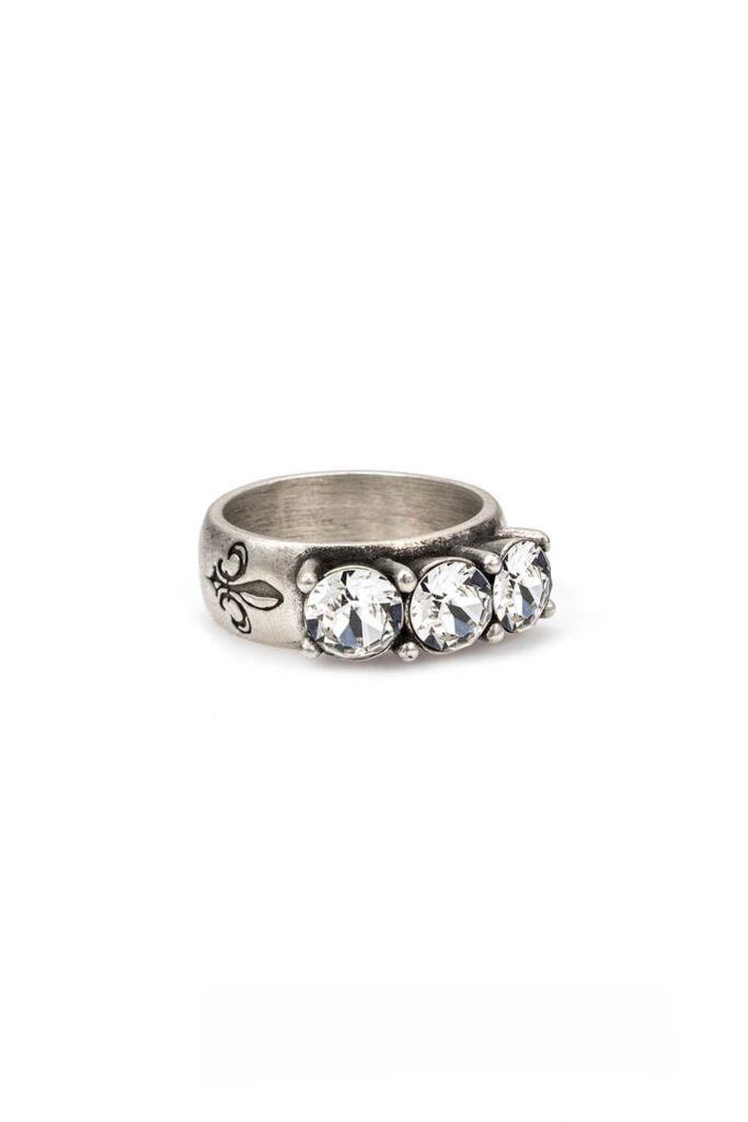 Triple Austrian Crystal Silver Ring | French Kande